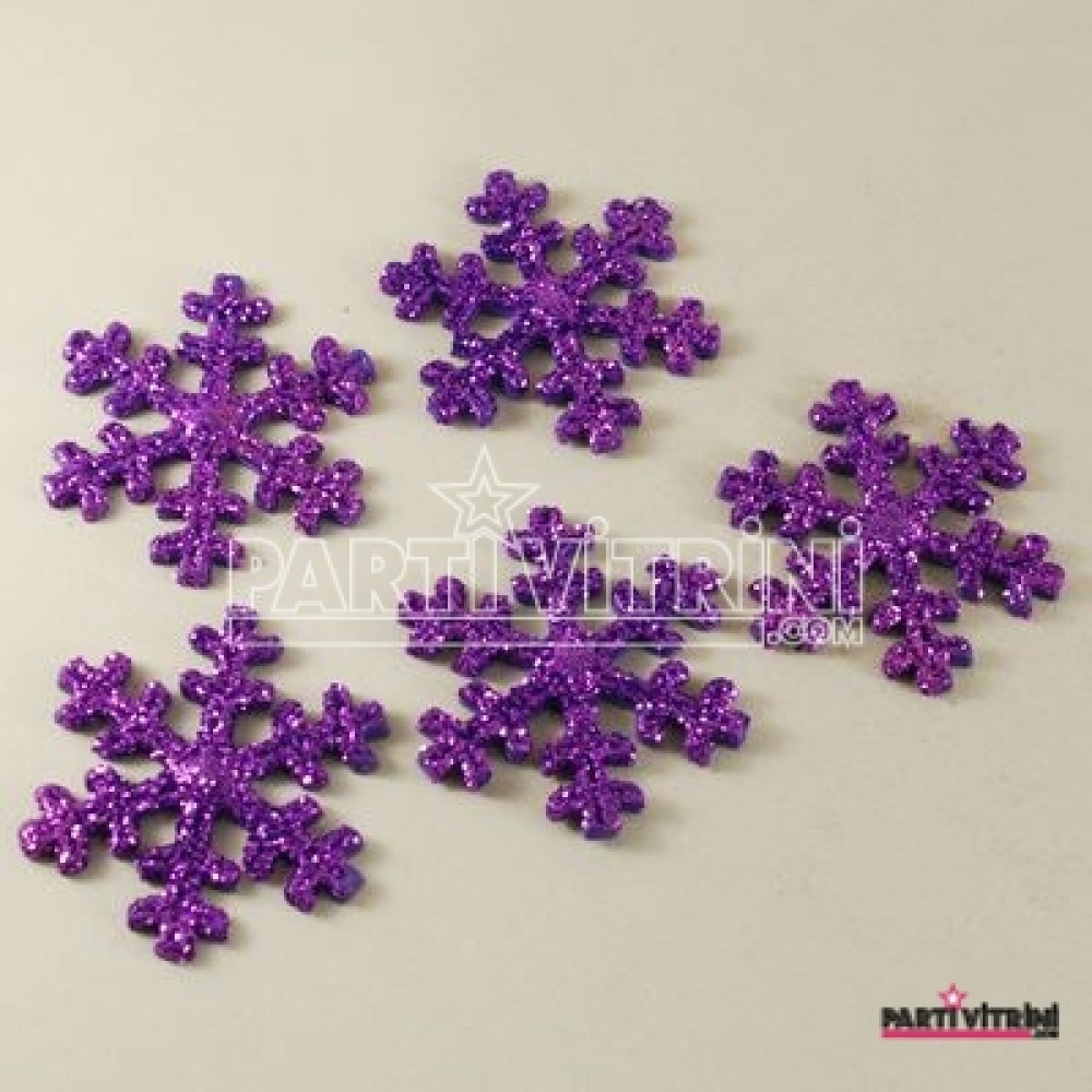 Mor Sim Kaplı Plastik Kar Tanesi 5 Adet 6.5 Cm